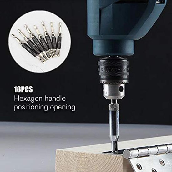 18-delige scharnierboorset, zelfcentrerende boorbits, centerponssleutel ...