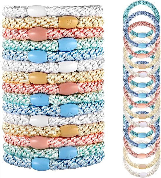 15x Elastische Haarbanden Set - Mix van Kleuren Haar Elastiekjes zonder ...