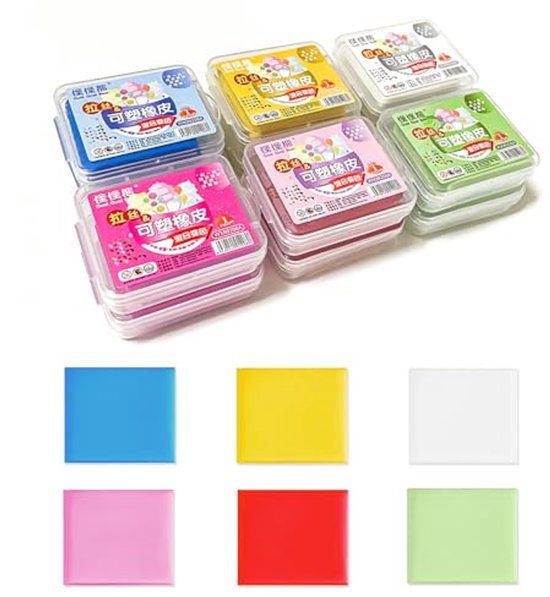 Kneedbare Gummetjes Set van 12 - Veelkleurige, Duurzame Vlakgommen voor ...
