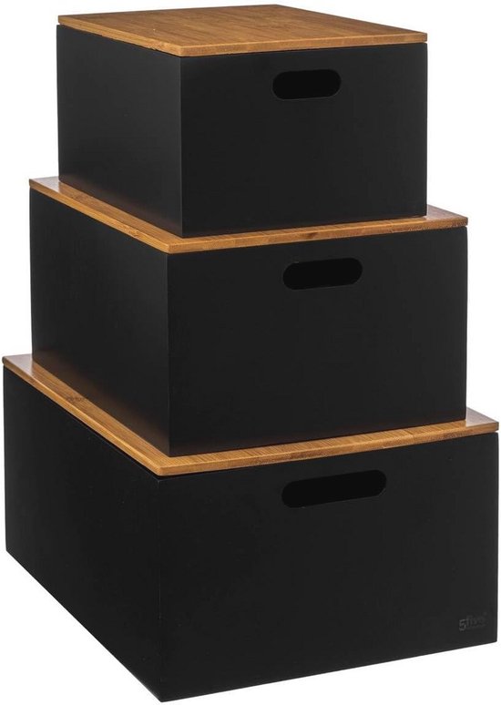 Set van 3 houten opbergdozen met bamboe deksel - Ideaal voor ...