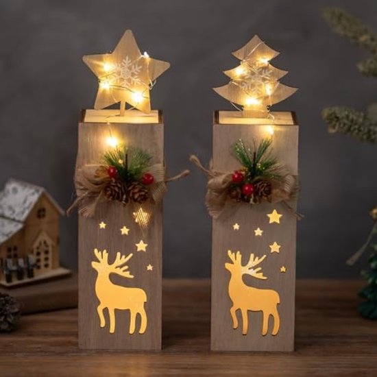 ST TRADING Kerst Hert Decoratie Set met LED Verlichting - 2 Stuks ...