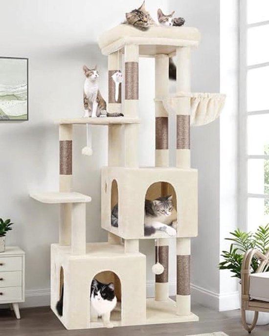 Kattenboom Beige Groot met Luxe Huizen en Krabpaal voor Grote Katten | bol