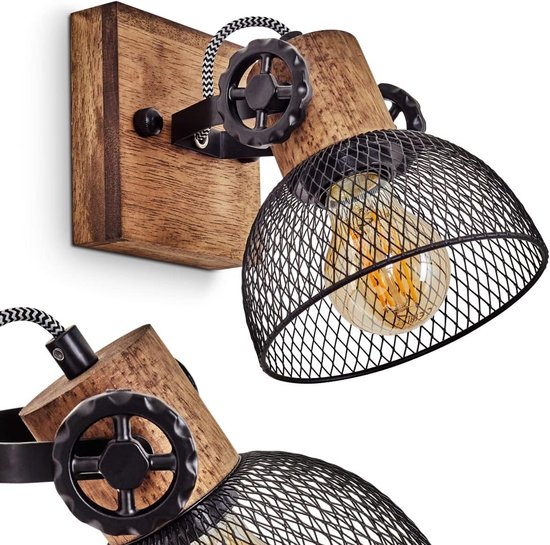 Wandlamp Vintage Houten Metalen Raster Spotlight Slinger Arm ...