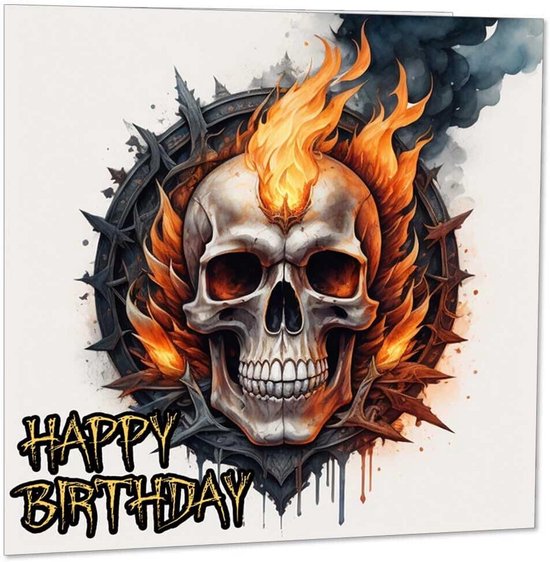 Carte d'anniversaire Crâne Flamboyant - Carte de vœux Rock Metal Biker ...
