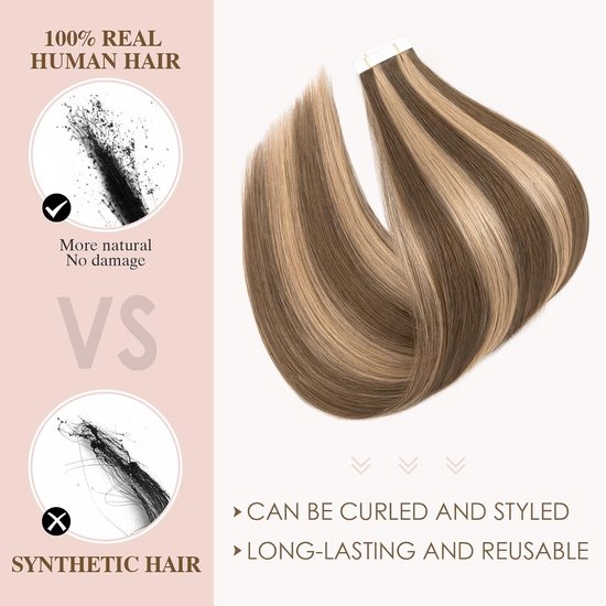 Tape-in Extensions Cheveux Naturels 30 cm – Balayage Caramel ...
