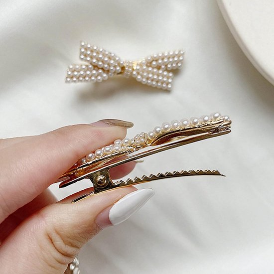 Elegante Haarspeld met Parels en Strik - Gouden Vintage Klem voor Dames ...