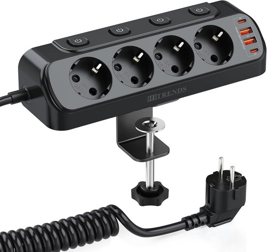 Hoek Stopcontact met USB C en Schakelaars, 4-voudig Verdeelstekker met ...