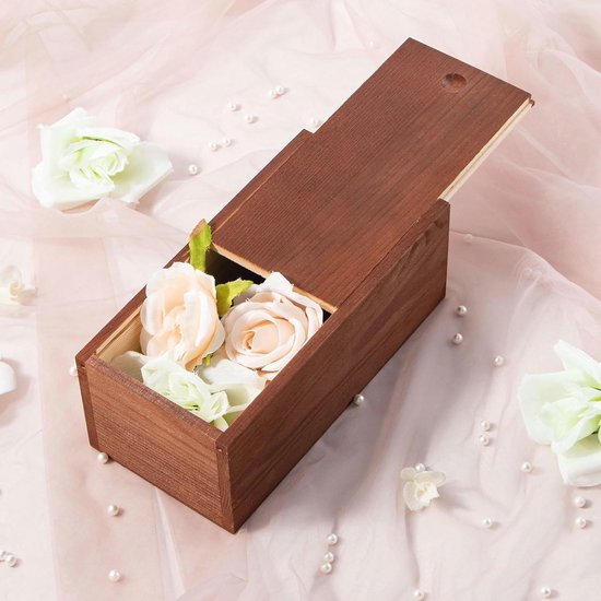 Boîte en bois vintage avec couvercle coulissant pour le rangement et la ...