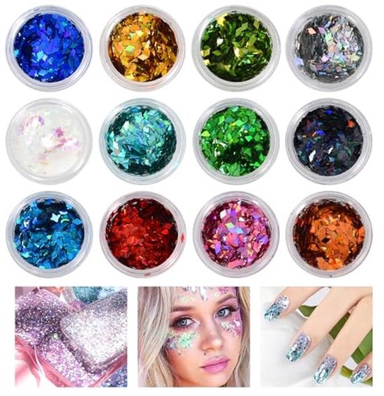 Glitter Pailletten Set in 12 Kleuren voor Make-up en Nail Art | bol