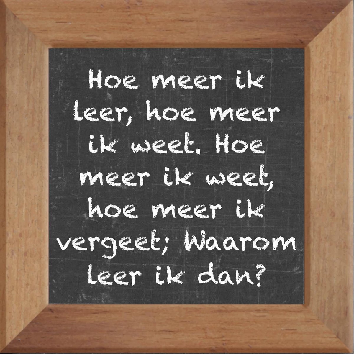 Wijsheden op krijtbord tegel over School met spreuk :Hoe meer ik leer ...