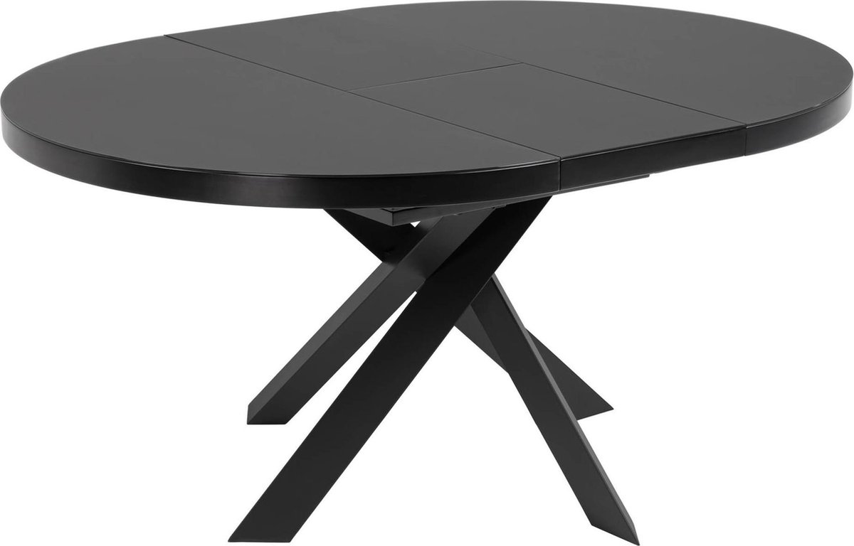 Kave Home - Vashti uitschuifbare ronde glazen tafel met zwarte stalen ...