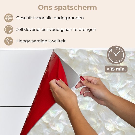 Spatscherm 100x50 cm - Zelfklevende achterwand Parelmoerglans - Wit ...