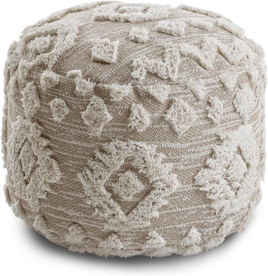 Cilindervormige Poef Kubus 50x50x50 cm Beige/Crème Ottomaan Voetenbank ...