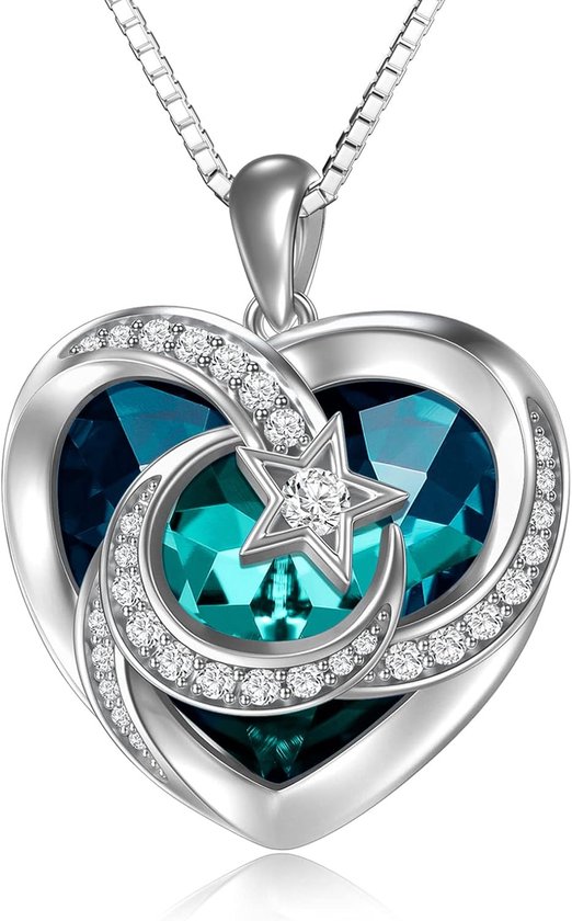 Sterling Zilveren Maan en Ster Ketting met Hart Kristal voor Dames en ...