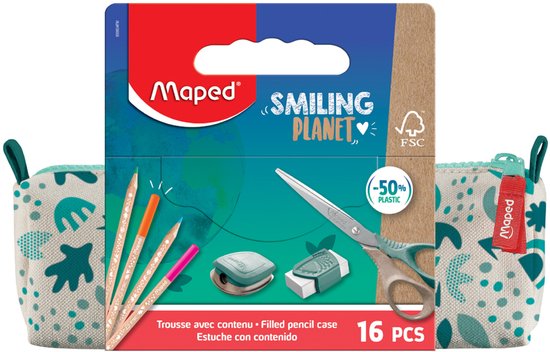 Maped pennenetui SMILING PLANET, crème/groen, gevuld | bol