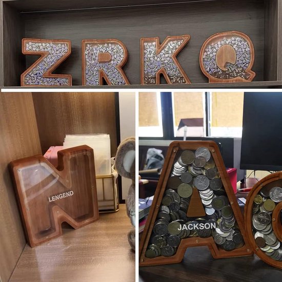 Wooden Letter Money Box - 23 cm - Alphabet Coins Piggy Bank - Wedding ...