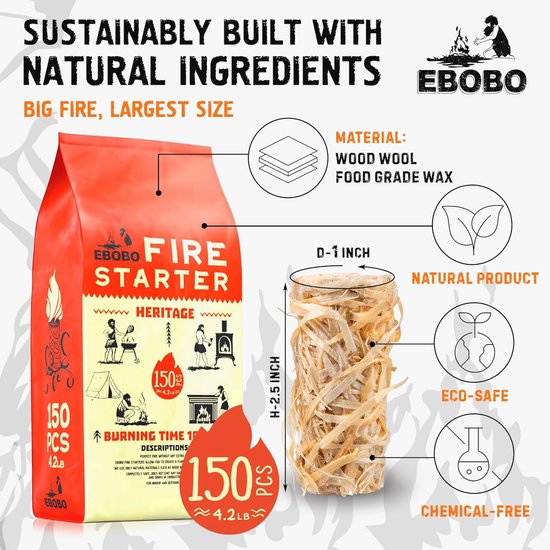 150 stuks natuurlijk geurloze brandstarters voor barbecue en open haard ...
