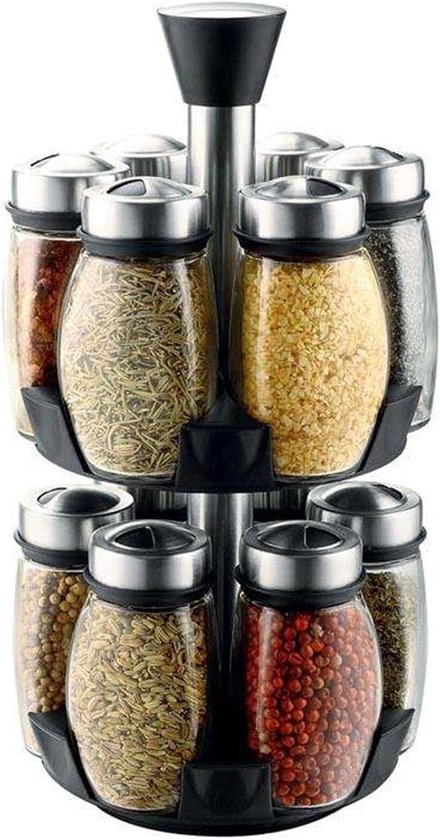 Spice Rack Rotating with 12 Spice Jars and Shaker Set Organiser Stand ...