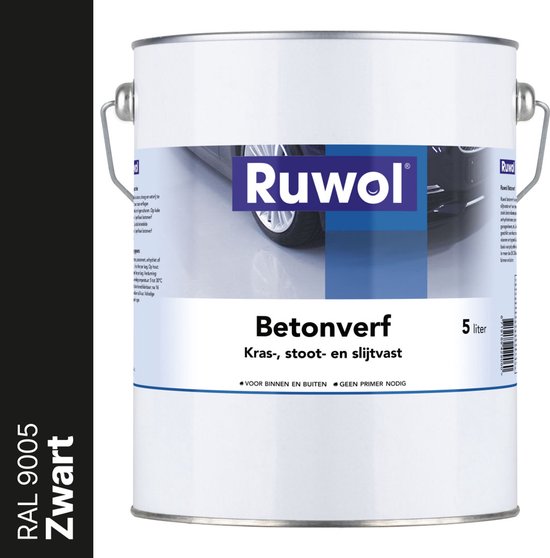 Ruwol Betonverf Zwart (RAL 9005) 5 liter - Voor binnen en buiten - Alle ...