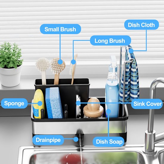 Sauntere Gootsteenorganizer Zwart, Sponshouder Gootsteen ...