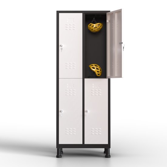 Metalen lockerkast 4 deuren, lockerkast met sleutel, wit en zwart, 180 ...