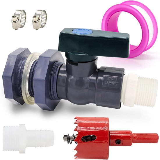 Rain Barrel Tap Set PVC Rain Tank Valve Set (25 mm + 16 mm) with Screw ...