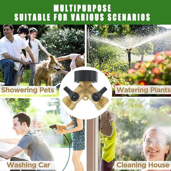 Allecto Plus - Messing Y-verdeler voor tuinslang met waterstroomregelaar - 2-weg -... | bol