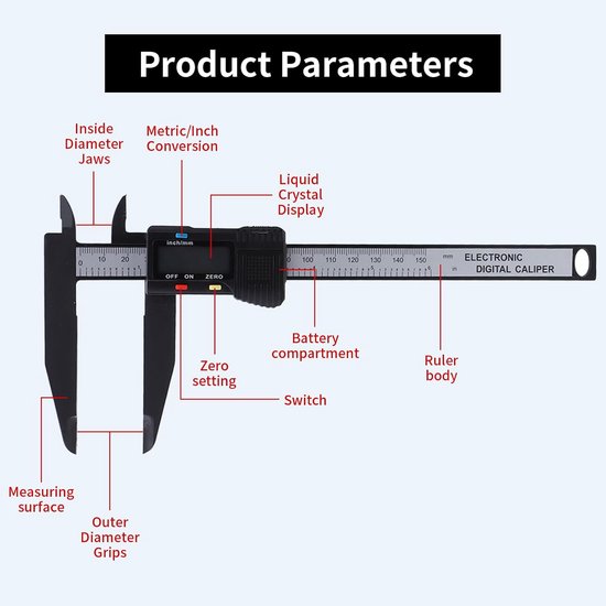 Electronic Digital Caliper Digital Caliper with Long Jaw Measuring ...