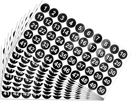 Zwarte Nummer Stickers 1-50, Vinyl, 2.5cm - Inventaris & Opslag | bol