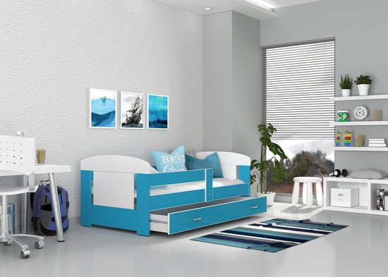 Kinderbed 80x180 cm - blauw/race-auto - met matras | bol.com