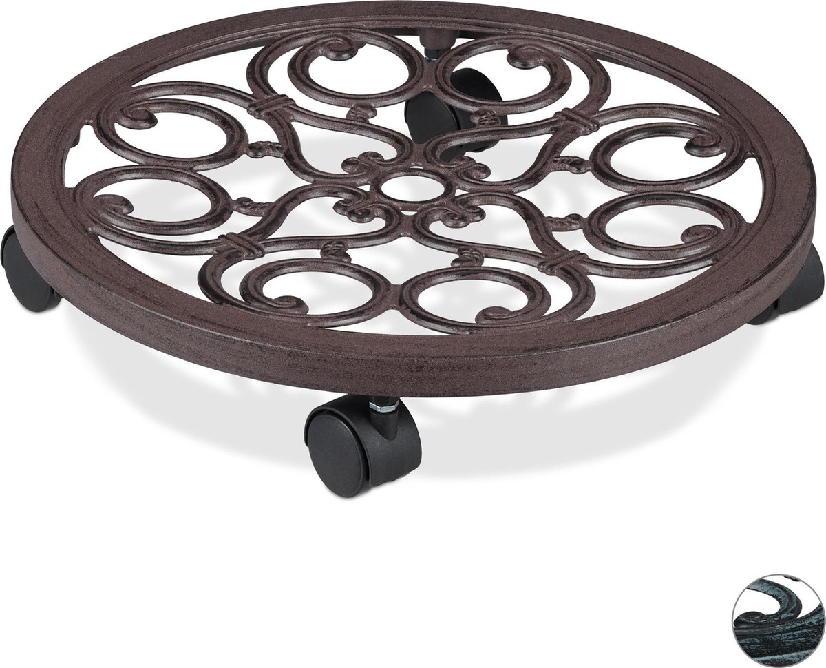 Relaxdays plantentrolley rond - metaal - op wielen - plantenroller ...