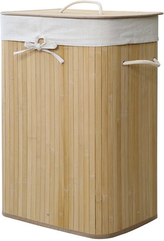 Homestyle Pro Rechthoekige Bamboe Wasmand 40x30x60 cm Naturel/Wit | bol