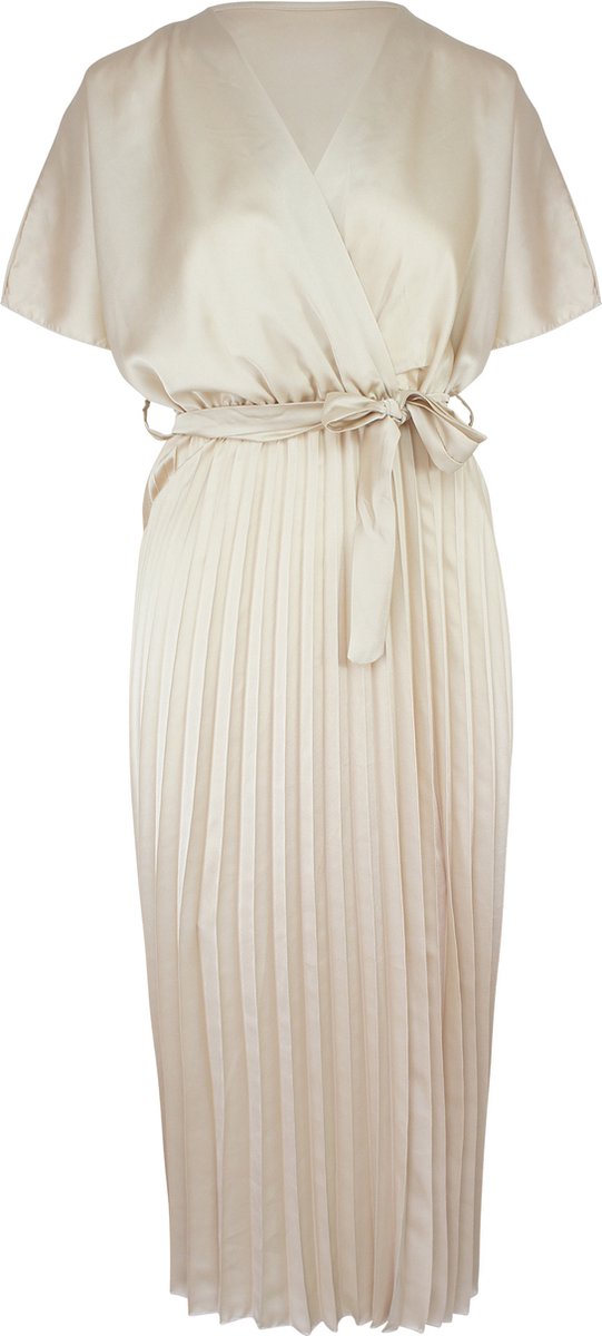Satijnen Plisse Jurk Beige | bol.com