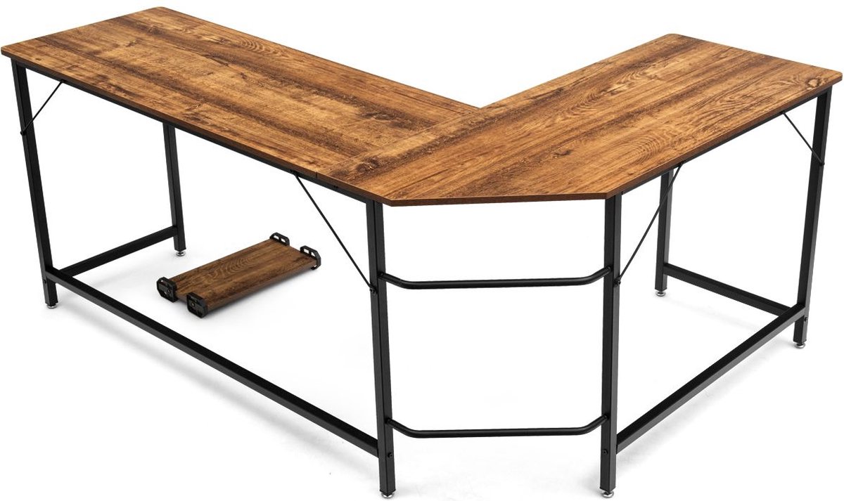 L-vorm Computerbureau PC Hoekbureau Hoekbureau Zwart/Natuurlijk/Koffie ...