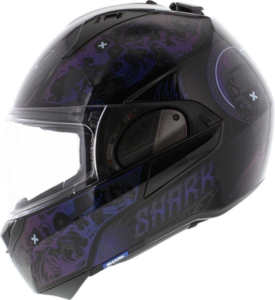Shark EVO ES K-Rozen Skull systeemhelm glans zwart oliekleur paars/blauw XL | bol.com