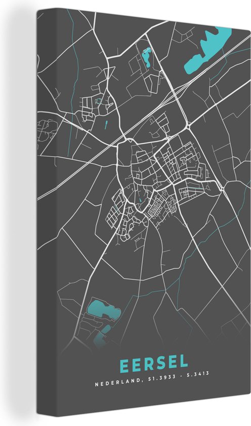 Canvas Schilderij Plattegrond - Eersel - kaart - Stadskaart - 60x90 cm ...