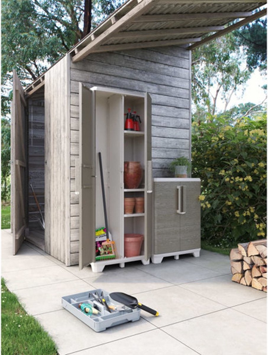 Keter Tuinkast laag Wood Grain 97 cm crème en taupe | bol.com