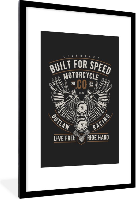 Fotolijst incl. Poster - Mancave - Motor - Vleugels - Vintage - 80x120 ...