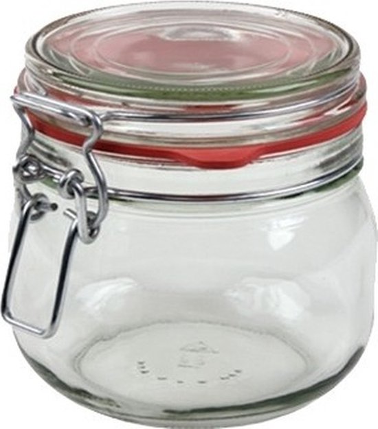 5x Weckpot/inmaakpot 500 ml met rode rubberen ring, klepdeksel en ...