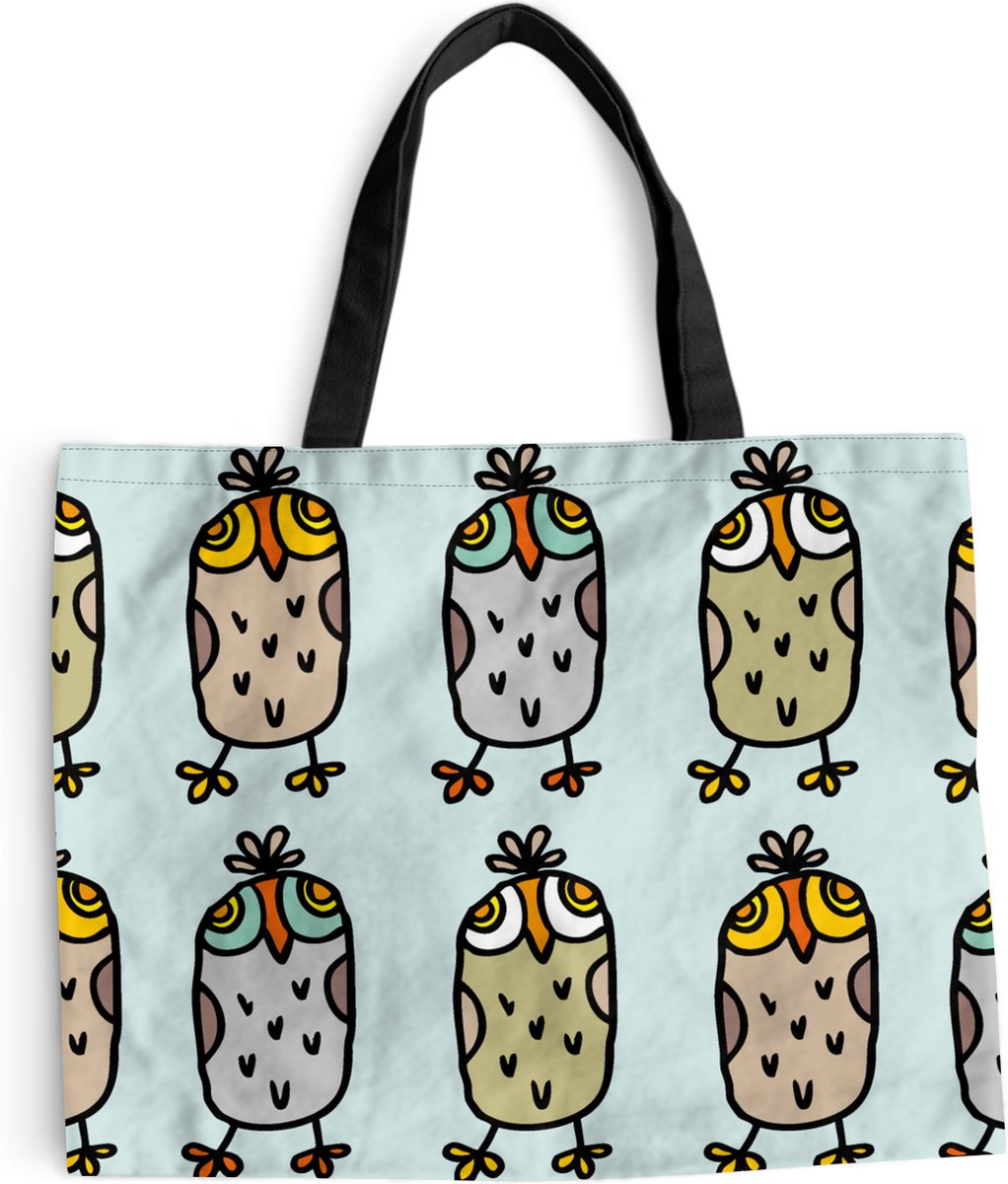 Schoudertas - Strandtas - Shopper Patronen - Uil - Blauw - 50x40 cm ...