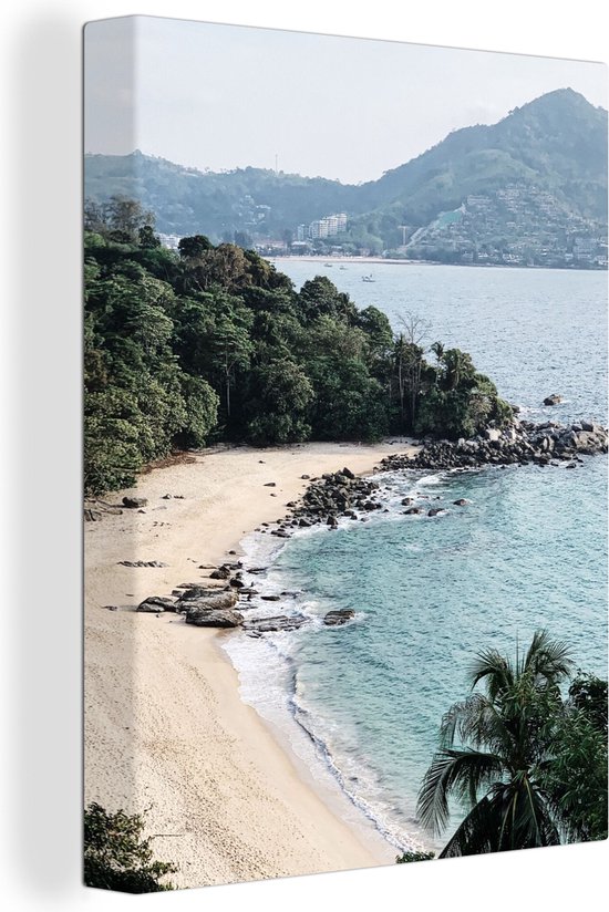 Canvas Schilderij Strand - Zomer - Bomen - Zee - 90x120 cm - Wanddecoratie | bol