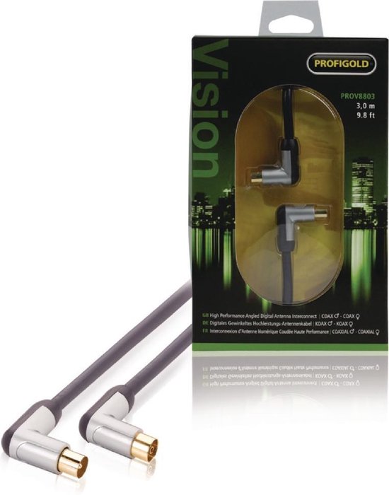 Profigold Prov8803 Coaxkabel Male Gehoekt - Female Gehoekt 3,00 M Zwart ...