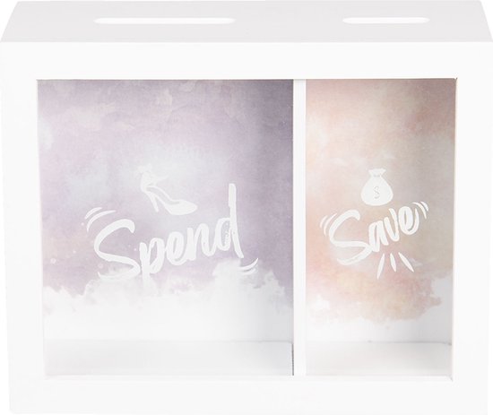 Clayre & Eef Spaarpot 20x7x16 cm Wit Hout Rechthoek Spend & Saver Leuke ...