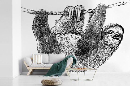 Behang - Fotobehang - een gelukkige luiaard - Breedte 420 cm x hoogte ...