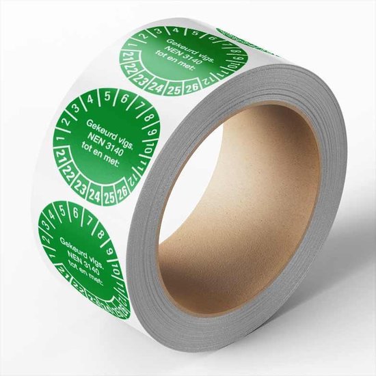 NEN 3140 keuringssticker 21-26, 25 meter op rol Marineblauw 40 mm - 580 per rol | bol.com