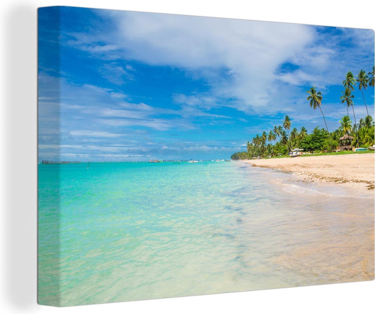 Canvas Schilderij Strand - Zee - Palmboom - Brazilië - 120x80 cm - Wanddecoratie | bol.com