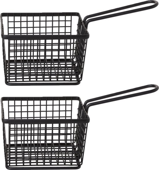 6x stuks patat/snack serveermandjes/frietmandjes zwart metaal L12 x B10 ...