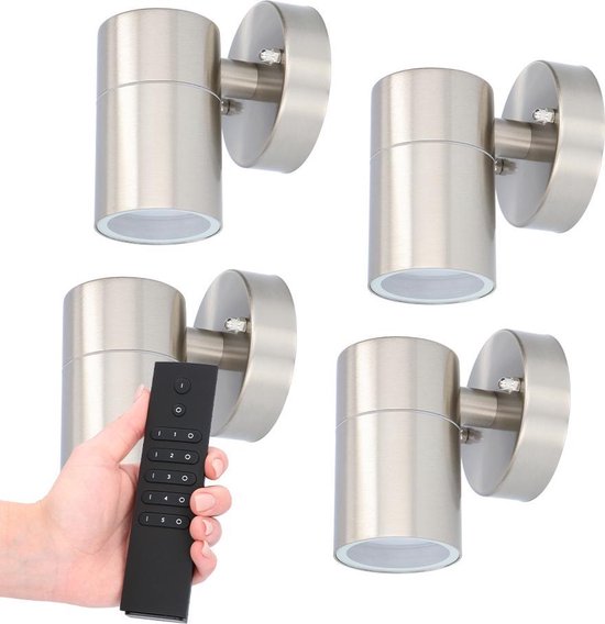 Set van 4 dimbare LED Wandlamp Mason 2700K - RVS - IP44 - GU10 - Incl ...