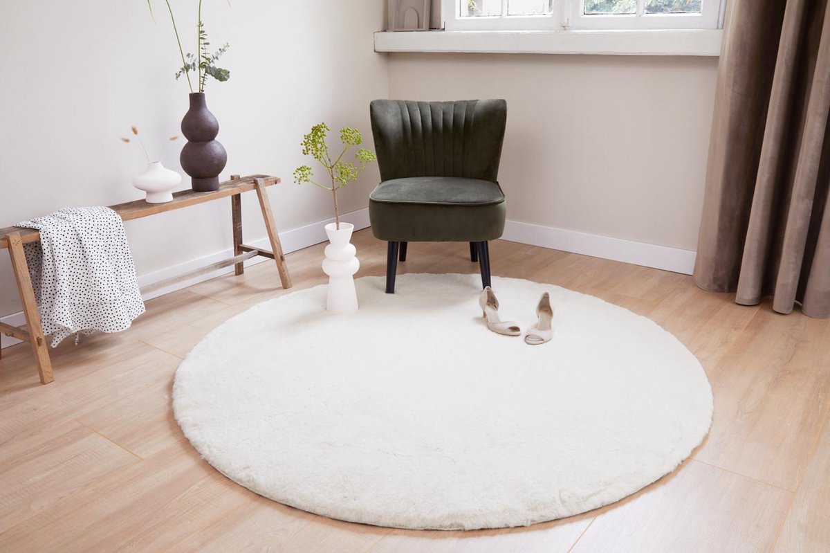 Lifa Living - Rond Vloerkleed - Rond Tapijt - Crème - Hoogpolig ...