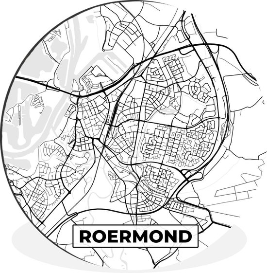 Cercle mural - Cercle mural - Carte - Roermond - Zwart - Wit - Aluminium - ⌀ 60 cm -... | bol.com